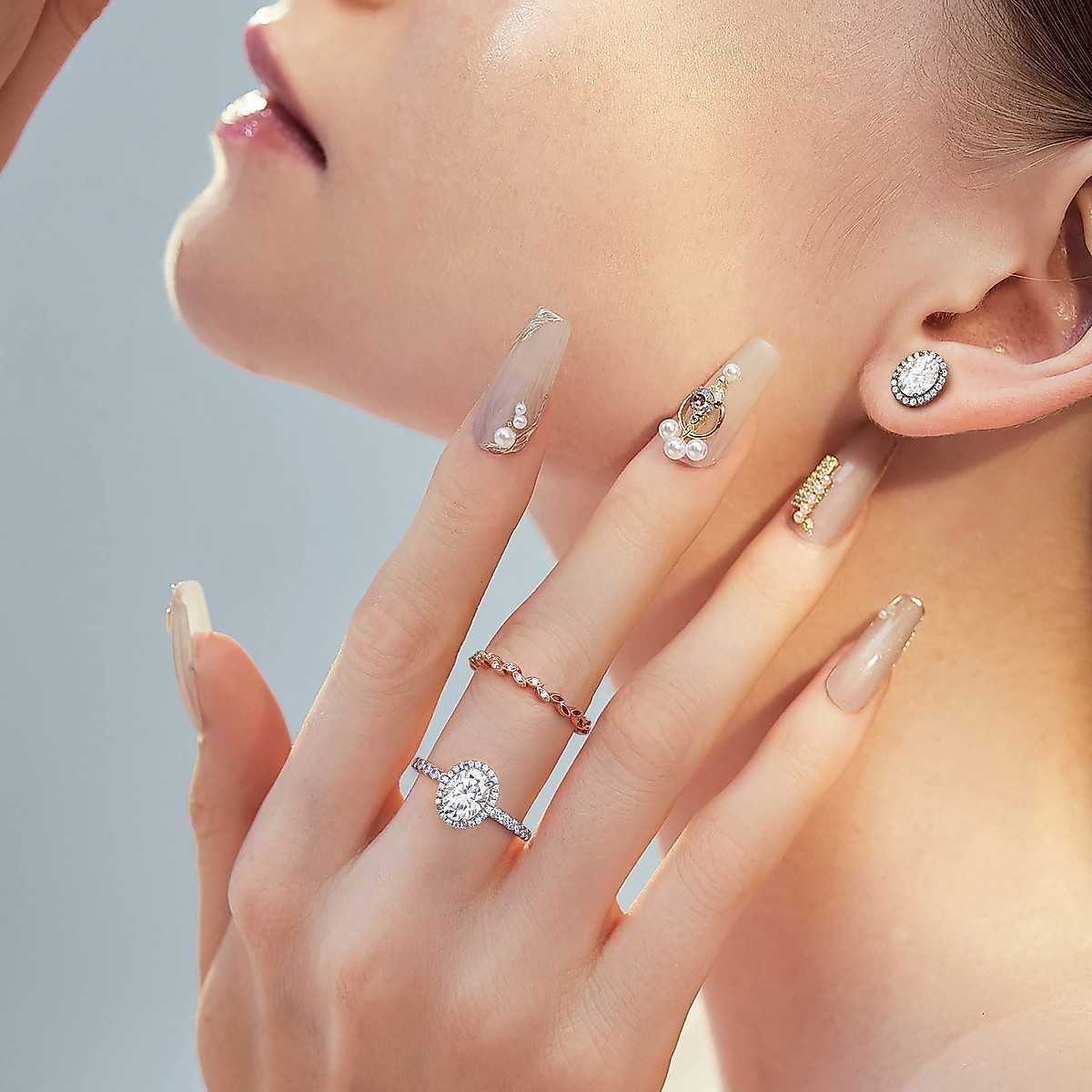 MOOSEA 1.5ct Moissanite Engagement Rings for Women, D Color VVS1 Clarity Lab Created Diamond Wedding Rings 14K White Gold Vermeil Moissanite Promise Rings for Her Anniversary Rings