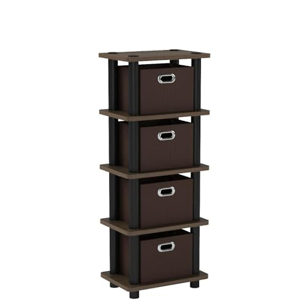 FURINNO Turn-N-Tube 4-Bins System Rack, Columbia Walnut/Black/Dark Brown