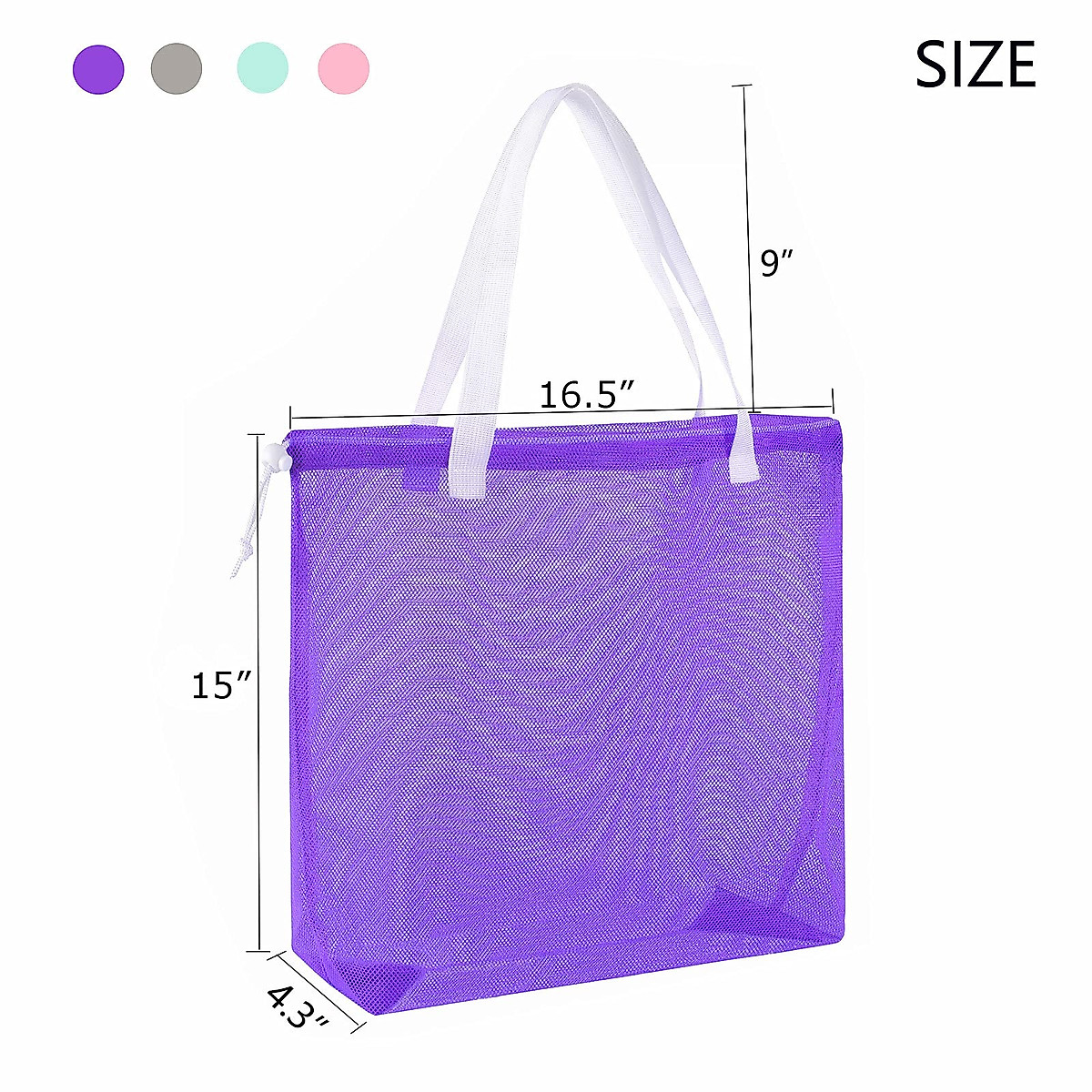 hsmyank Resuable 4Pack Cute Mesh Tote Plool Bags,Mesh Beach Bags With Drawsting For Kid's Toys,Travel,Picnic Or Laundry