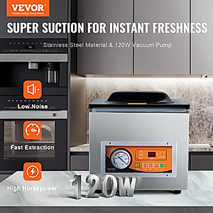 VEVOR Chamber Vacuum Sealer, 260W Sealing Power, Vacuum Packing Machine for Wet Foods, Meats, Marinades and More, Compact Size with 10.2" Sealing Length, Applied in Home Kitchen