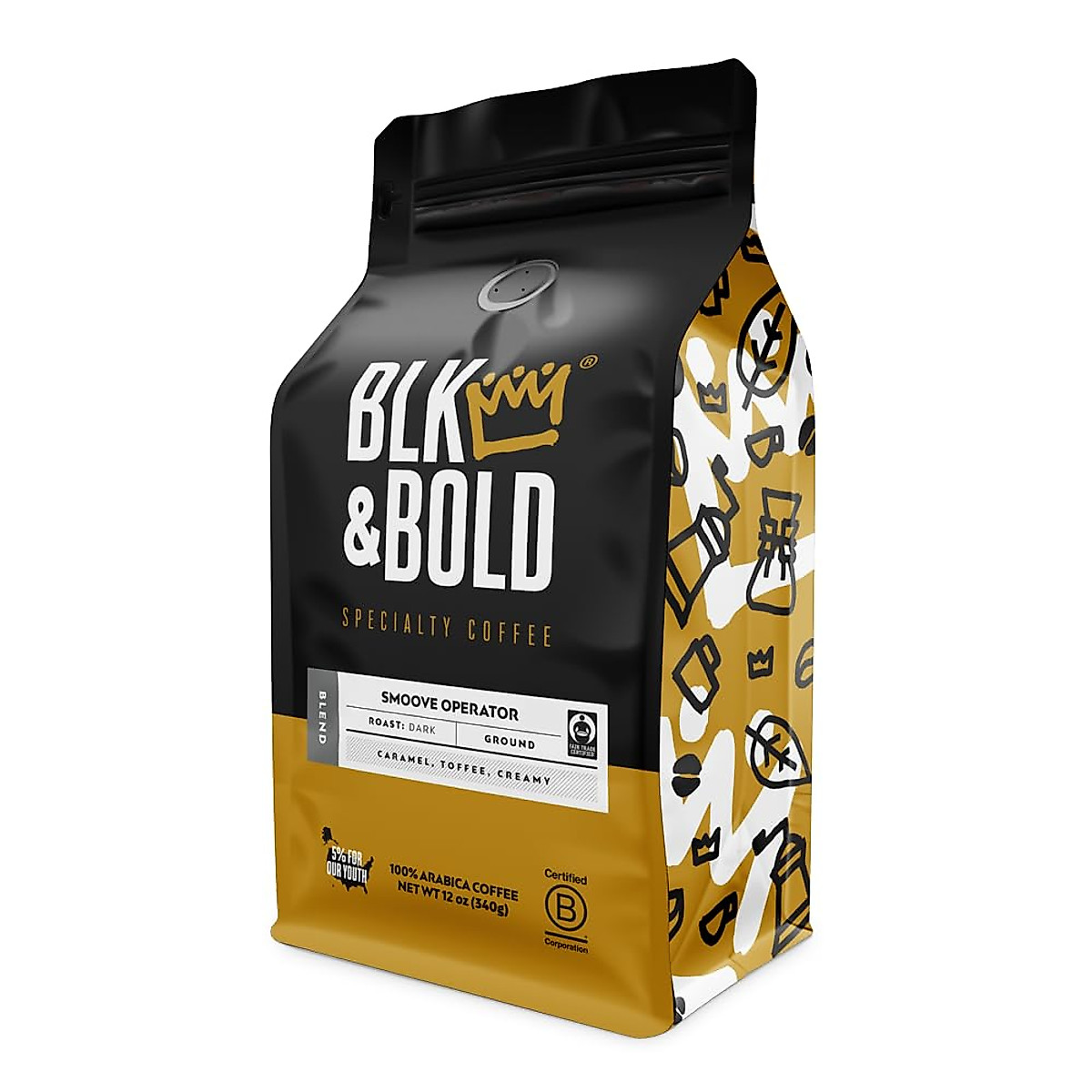BLK & Bold Ground Coffee, Smoove Operator Premium Dark Roast, 100% Arabica Beans, 12 oz Bag