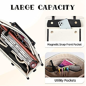 Laptop Bag for Women 15.6 Inch Canvas Tote Bag Water Resistant Large Capacity Work Bags Lightweight Office Briefcase Business Computer Bag Stylish Shoulder Bag Handbag, Black