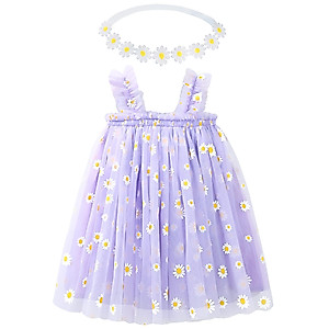 BGFKS Baby Girls Toddler Daisy Tutu Dress,Princess Party Dress with Soft Daisy Flower Headband.(Purple,12 Months)