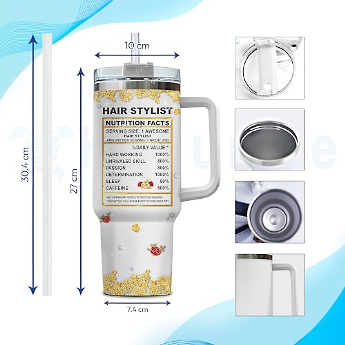 Hyturtle Personalized Coffee Tumbler Hairstylist Customized Name 40 oz Tumbler with Handle and Straw Lid, Birthday Gifts For Hairdressers Men Women Insulated Mugs Wine Tumblers Stainless Steel Cups