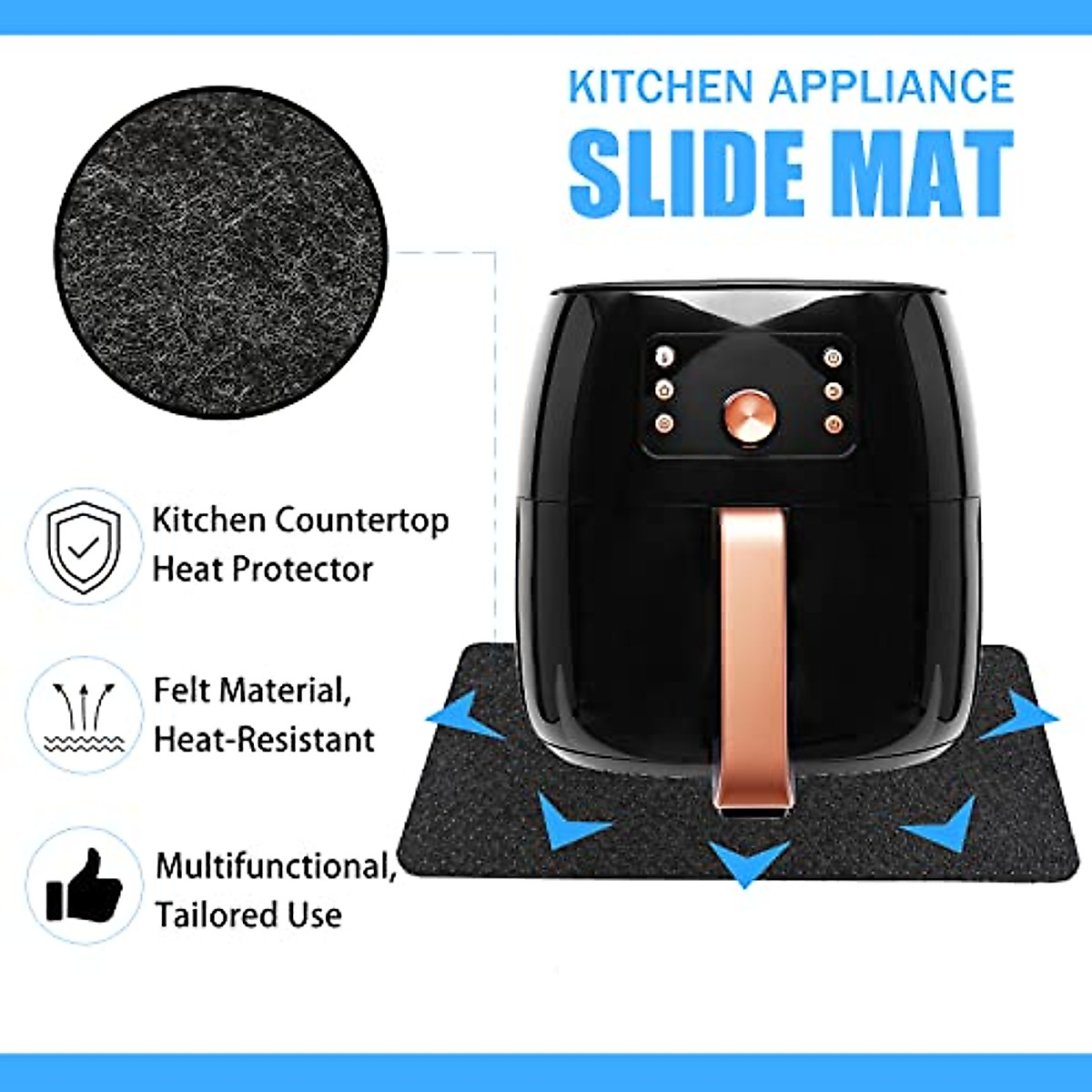 2 Pack Heat Resistant Mat for Air Fryer,Kitchen Appliance Sliders,Kitchen Countertop Protector Mat,Air Fryer Mat for Counter Heat Black