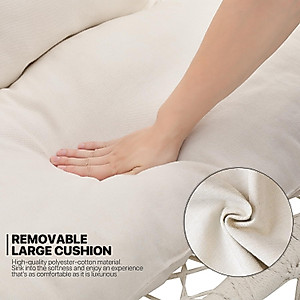 MoNiBloom Double Swing Chair with 3 Cushions for Outside, Large Hanging Macrame Swing Chair for Indoor/Outdoor Relax, Adult Hammock Boho Chair Max 700 lbs Capacity for Porch Balcony Backyard, Beige