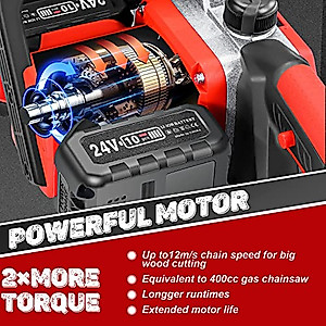 16-Inch Cordless Chainsaw, Electric Chainsaw with 3.0Ah X2 Batteries and 2 Fast Chargers, 24V Brushless Chain Saw with Tool Free Blade Tension System (with 4 Inch Mini Chainsaw)