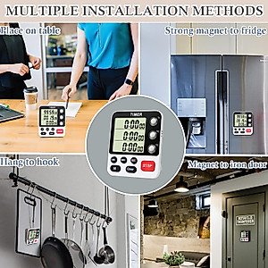 QINFIEY Digital 3 Channels Kitchen Cooking Multiple Timer with Large LCD Count Up Down Stopwatch ON Off Switch Timer for Teaching Reading 3-Level Adjustable Volume with Magnetic Back Battery Included