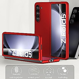 redluckstar Case for Samsung Galaxy Z Fold 5,Thin Slim Fit Matte PC with Non-Slip Built in Screen Protector Full-Body Protection Built in Screen Protection Phone Cover for Galaxy Z Fold 5 (Red)