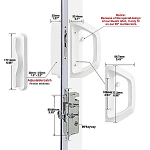 EASILOK Sliding Door Lock Patio Door Handle Set with Mortise Lock Sliding Glass Door Lock Replacement Convertible Fits Door Thickness from 1-1/2" to 2-4/25",3-15/16''Screw Hole Spacing