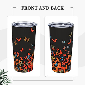 JASROTAO Colored Butterflies Tumbler,Butterflies 20oz Stainless Steel Insulated Travel Tumbler,Travel Coffee Mug with Lid and Straw Water Bottle Drink Tumbler Cups Gifts for Women Men