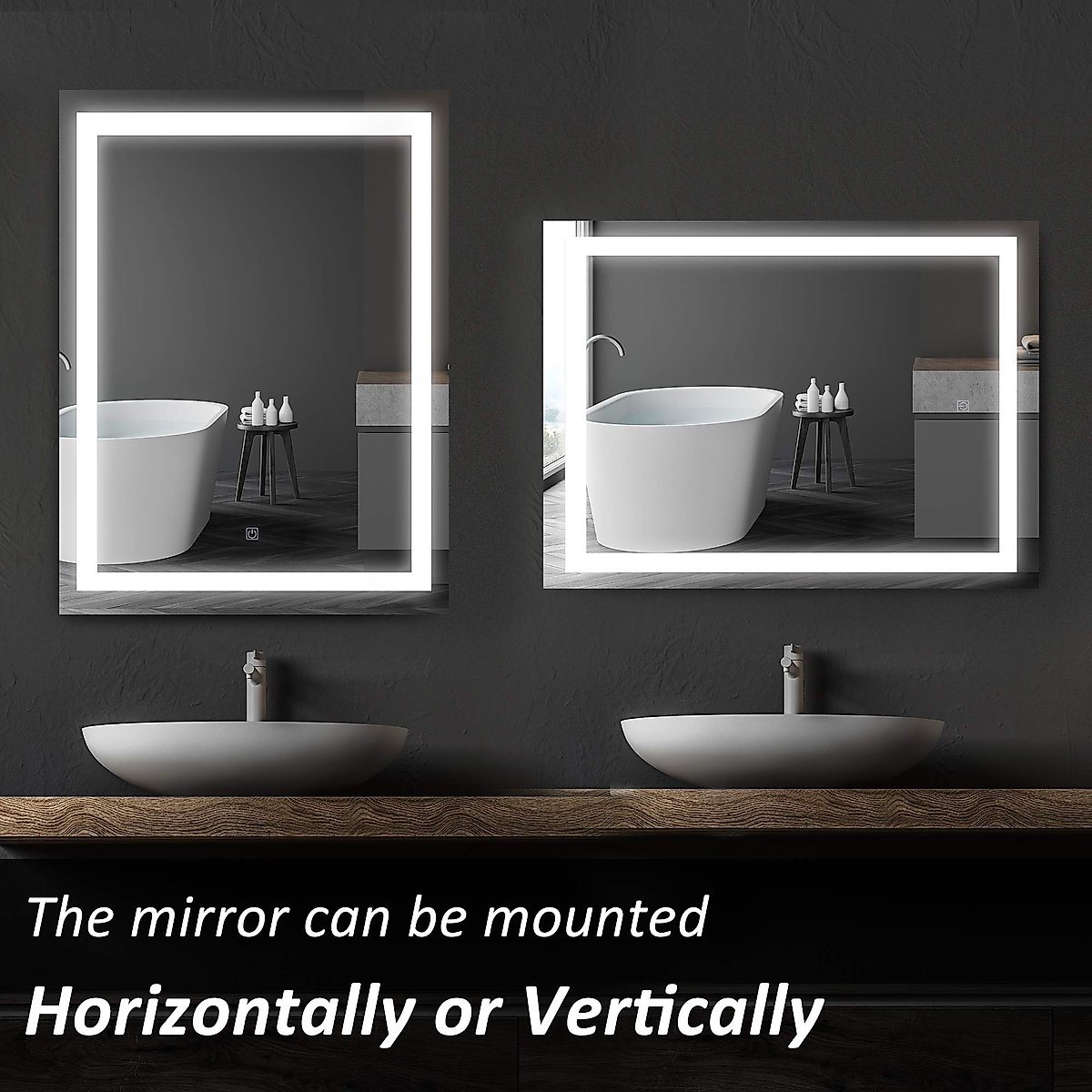 HOMCOM LED Bathroom Mirror Wall Mount Vanity Make Up Mirror with Dimmable Touch Switch Control and Defogger, Waterproof - 32" x 24"