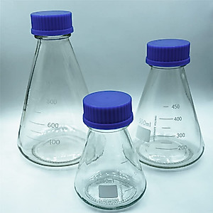 KINNOSE Thick Glass Conical Media Storage Bottles 250ml 500ml 1000ml with Blue Screw Cap Thick Graduated Borosilicate Glass Reagent Container