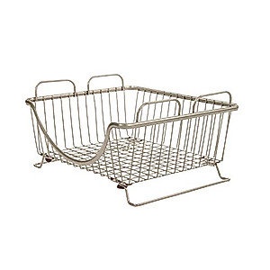 Spectrum Diversified Ashley Stackable Tray, Wire Basket with Raised Feet and Looped Handles Modular Stacking Bin System for Kitchen Countertop & Desk Organization, Satin Nickel