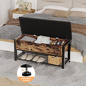 Mr IRONSTONE Shoe Storage Bench, Entryway Bench with Large Lift Top Storage Box and Leather Padded Cushion, Holds Up to 330 LB Shoe Bench for Entryway, Bedroom, Hallway, Bathroom, Rustic Brown