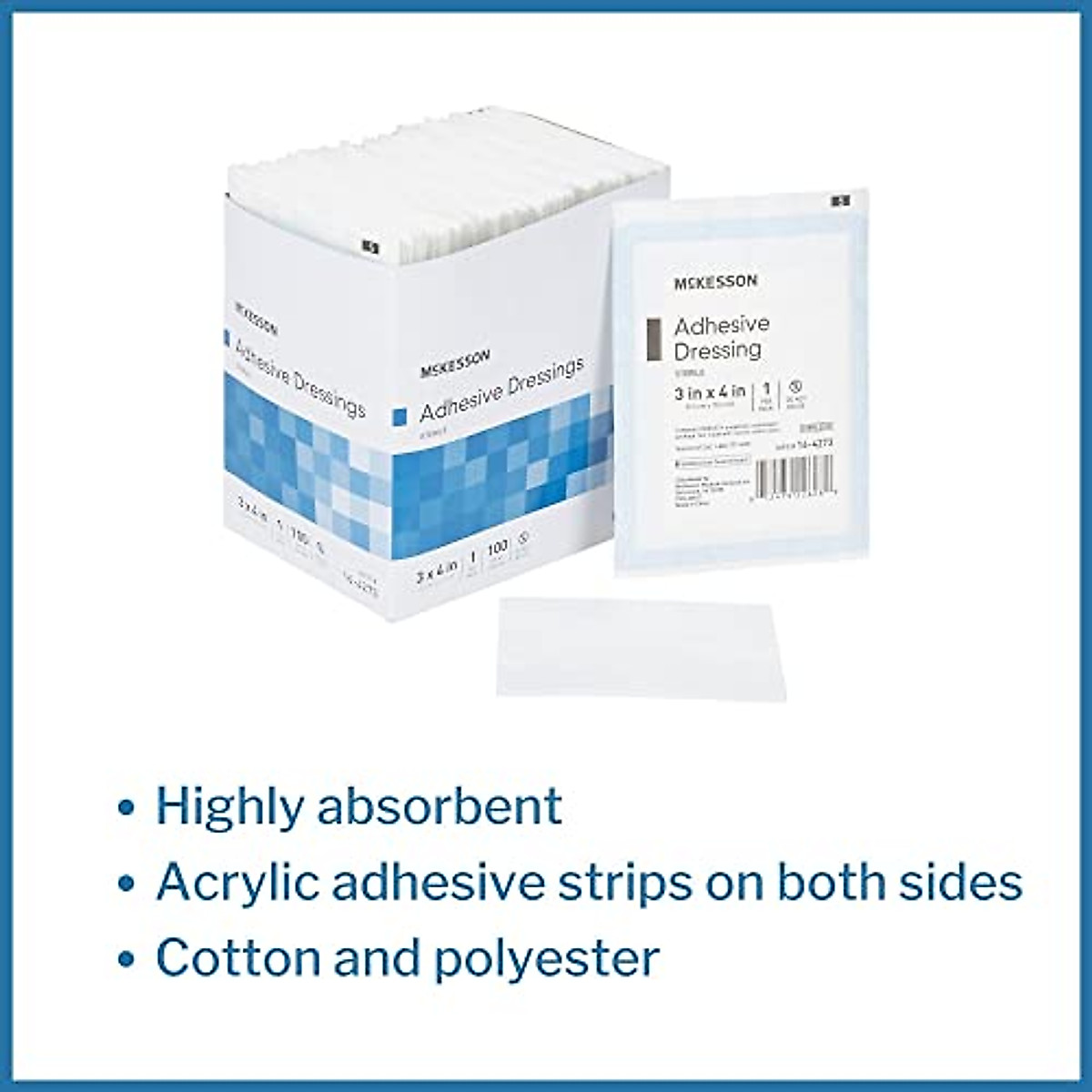 McKesson Adhesive Dressing, Sterile, Cotton/Polyester, 3 in x 4 in, 100 Count, 1 Pack
