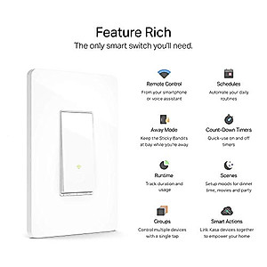 Kasa Smart Light Switch by TP-Link, Single Pole, Needs Neutral Wire, 2.4Ghz WiFi Light Switch, 1-Pack, White & Plug by TP-Link, in-Wall Smart Home WiFi Outlet Compatible with Alexa, Echo, Google Home