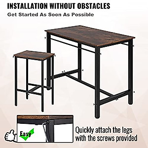 VEVOR Bar Table and Chairs Set 47" Pub Table Set with 4 Bar Stools Kitchen Dining Table and Chairs Set for 4 Iron Frame Counter Height Dining Sets for Home, Kitchen, Living Room