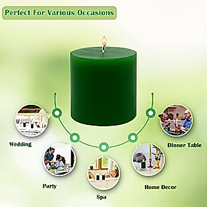Amusaer 3x3 Inch Unscented Pillar Candles 6 Packs Green Dripless Smokeless Wax Cylinder Candles for Home, Party, Dinner Table 3x3 Inch (Pack of 6)