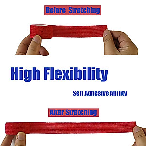Baisunt 6 Pack 1 Inches Cohesive Bandage Self Adhesive Wrap Elastic Self Adherent Vet Wrap Breathable Self Stick Tape for Wrist, Ankle, Sports, Tatoo Wrap(5 Yards, Red)
