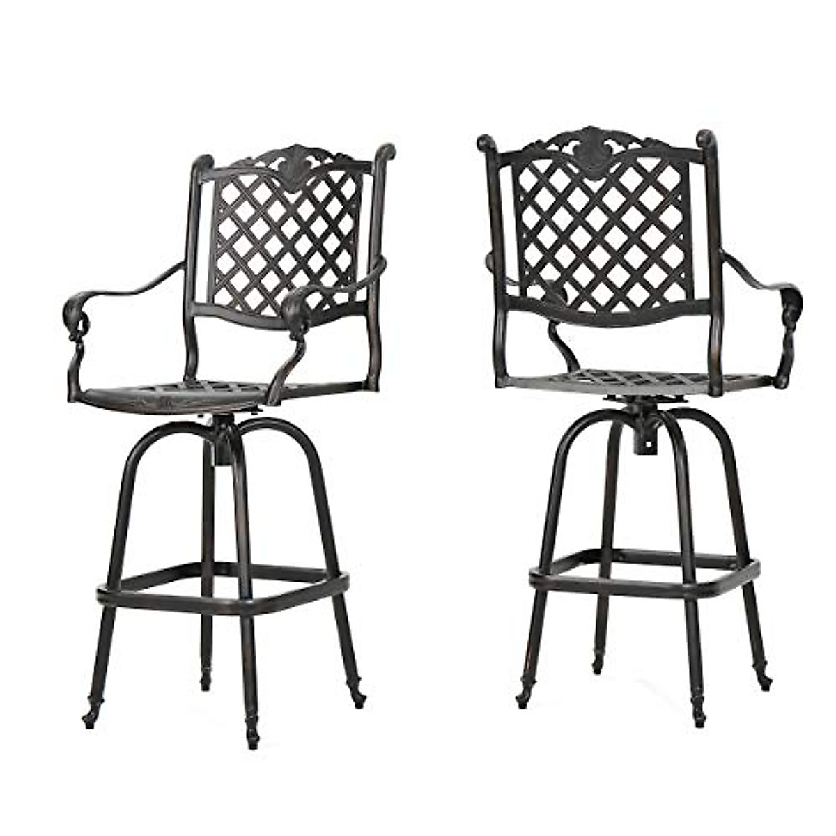 Christopher Knight Home Avon Outdoor Cast Aluminum Bar Stools, 2-Pcs Set, Shiny Copper