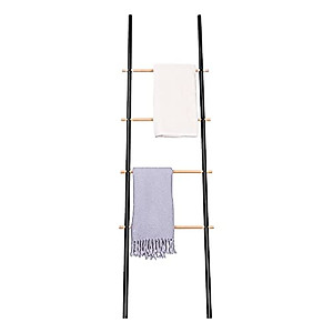 Navaris Towel Ladder Rack - Wood and Metal Blanket Holder for Bathroom, Living Room, Bedroom - Leaning Decor Wall Stand for Towels, Blankets, Quilts