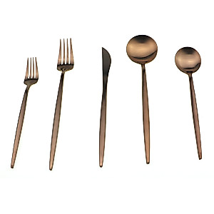 JASHII 18/10 Stainless Steel 5-Piece Matte Rose Gold Flatware Set,Dinner Knife Fork Salad Fork Dessert Spoon, Service for 1, Luxury Silverware Cutlery Utensil Sets