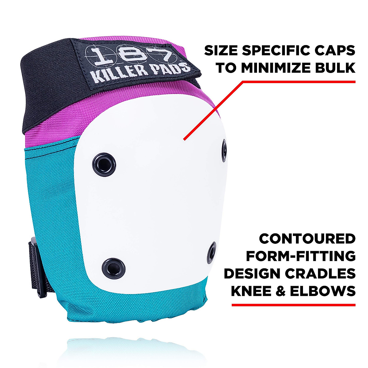 187 Killer Pads Skateboarding Knee Pads, Elbow Pads, and Wrist Guards, Six Pack Pad Set, Pink/Teal, Small/Medium