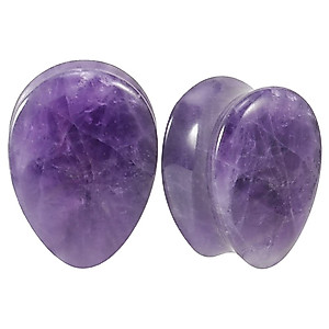 TBOSEN 10PCS Set Organic Stone Amethyst Ear Gauges Plugs Tunnels Double Flared Saddle Gauges Piercing Set Stretchers Gift 0g-5/8 in 8mm-16mm
