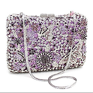 Ladies Wedding Clutch-Purse Chain Rhinestone Evening-Bag Luxury Handbag Purple