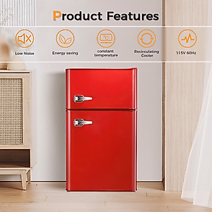 Antarctic Star Mini Fridge Compact Refrigerator 3.2Cu.Ft. AC Only 15 Amp 115 Volt 60 Hz AC Low Noise Large capacity Storage of Beverages Vegetables and Fruits (Red)