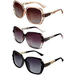 Frienda 3 Pieces Women Polarized Oversized Sunglasses Shiny Composite Frame Sunglasses Vintage Rhinestone Glasses