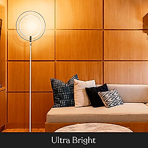Brightech Eclipse Dimmable LED Floor Lamp, Modern Torchiere Floor Lamp for Living Rooms & Offices – Super Bright Tall Lamp with Dimmable Options for Reading, Standing Lamp Living Room Décor - Silver