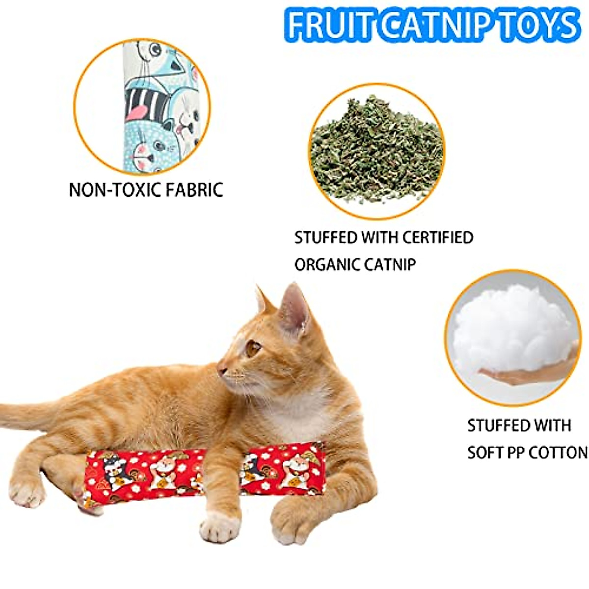 3 Pack Catnip Toys, Natural Interactive Catnip Cat Kicker, Bite Resistant Chew Toy, Crinkle Kicker, Accessories for Indoor Cat for Cat Lovers Dental Health Chew Toy