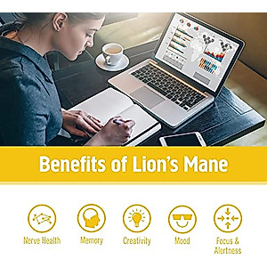 Om Mushroom Superfood Lion's Mane Mushroom Capsules Superfood Supplement, 90 Count, 30 Day Supply, Fruit Body and Mycelium Nootropic for Memory, Focus, Nerve Health and Immune Support