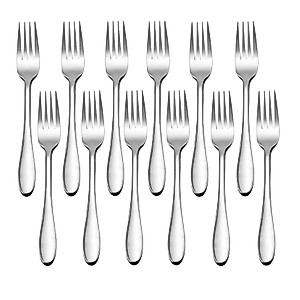 E-far 12-Piece Salad Forks, 6.7 Inches Stainless Steel Fork Set for Home Kitchen Restaurant, Mirror Finish, Dishwasher Safe