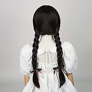 Aicos Black Braided Costume Wig for Girls Kids Long Straight Cosplay Wig for Halloween Party+Wig Cap