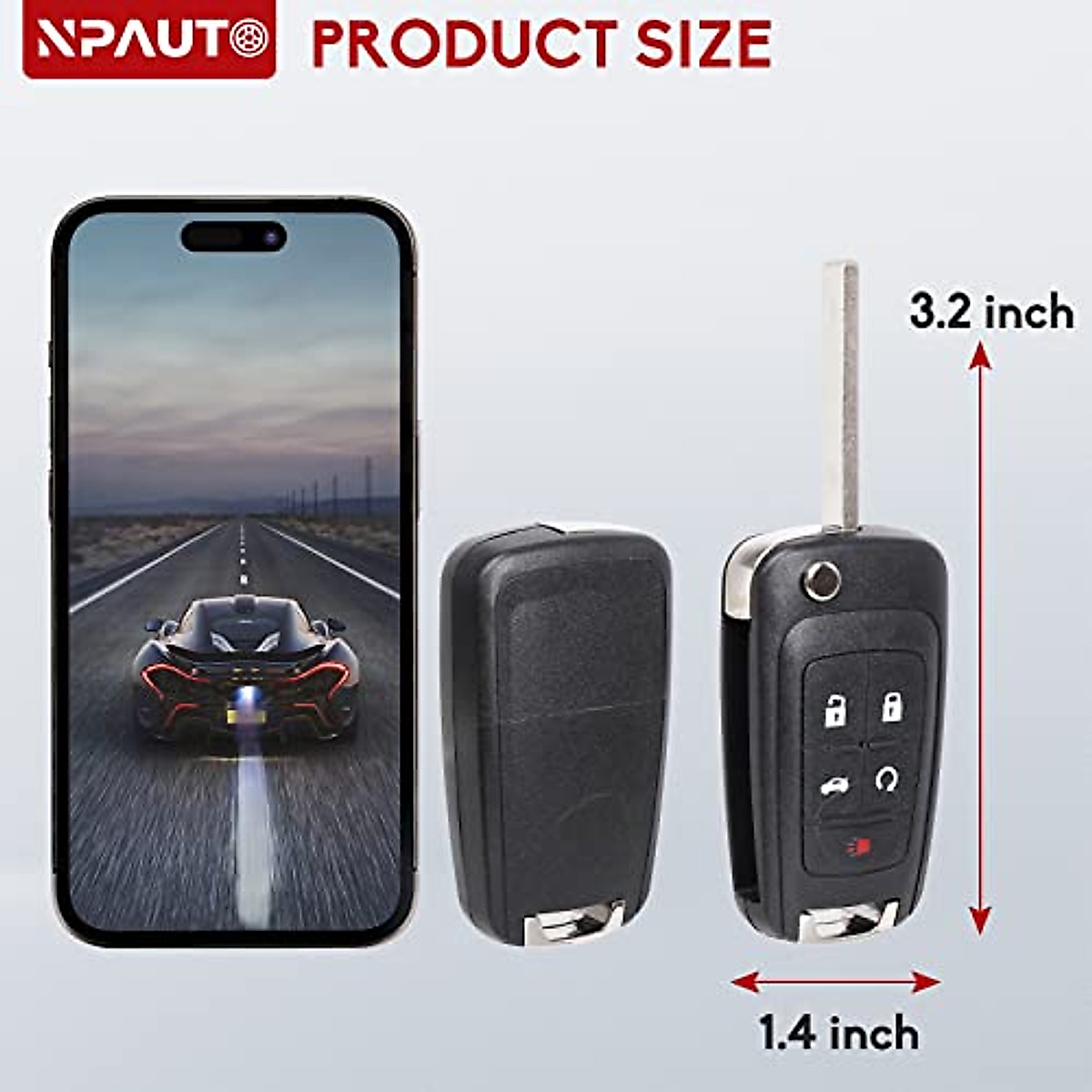 NPAUTO 2Pcs Key Fob Replacement for Chevy Equinox Camaro Impala Cruze Sonic Malibu GMC Terrain Buick Lacrosse Regal Verano Encore 2010-2019 Keyless Entry Remote Flip Key Fob (OHT01060512, 5 Buttons)