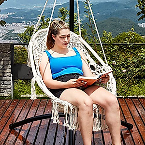 Homgava Hammock Chair Hanging Rope Swing, Hanging Chair Max 330Lbs,2 Cushions Included Macrame Swing Chair for Bedroom,Indoor, Outdoor, Porch, Patio, Garden,(Beige)