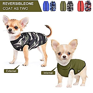 Dog Winter Jacket with Leash Hook Fleece Dog Coats for Small Medium Dogs Cold Weather Puppy Clothes Outfit Apparel Windproof Color Stitching Cotton Pet Vest Clothing for Cats (Green 3, X-Small)