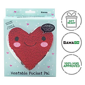 GAMAGO Heart Pillow & Heating Pad Pocket Pal, Microwavable Pillow for Cramps, Aches & Anxiety Relief, Adorably Cute Heatable Pack Stuffed with Eco-Friendly Buckwheat & Dried Lavender, 5 Inches, Red