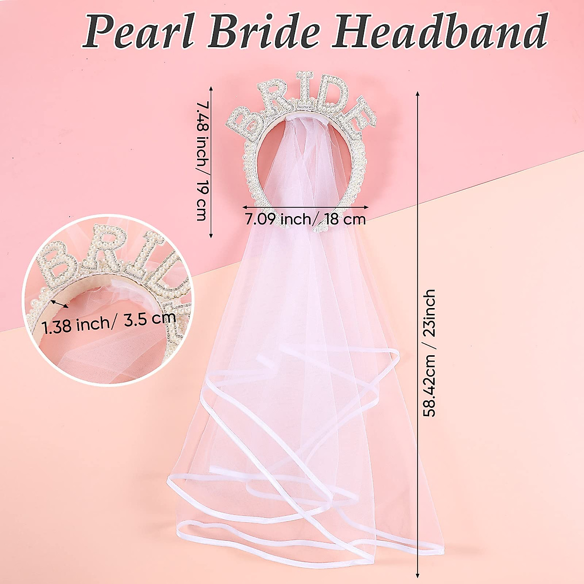 Wavyknot Bride Headband with Veil Bachelorette Party Decorations Bridal Headband for Wedding Crown White Pearl Headpiece Bachelorette Favors Bridesmaid Bridal Shower Party Gift