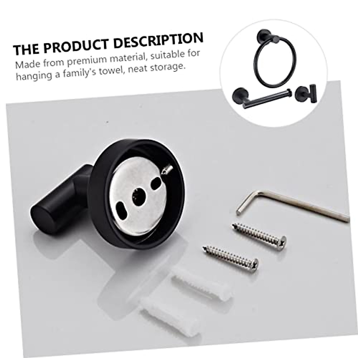 Angoily 6 Pcs Towel Ring Set Steel Towel Rod Wall Mounted Hooks Paper Towel Wall Hange Bath Towel Set Black Toilet Paper Stand Black Towel Ring Wall-Mounted Towel Ring Paper Towel Holder