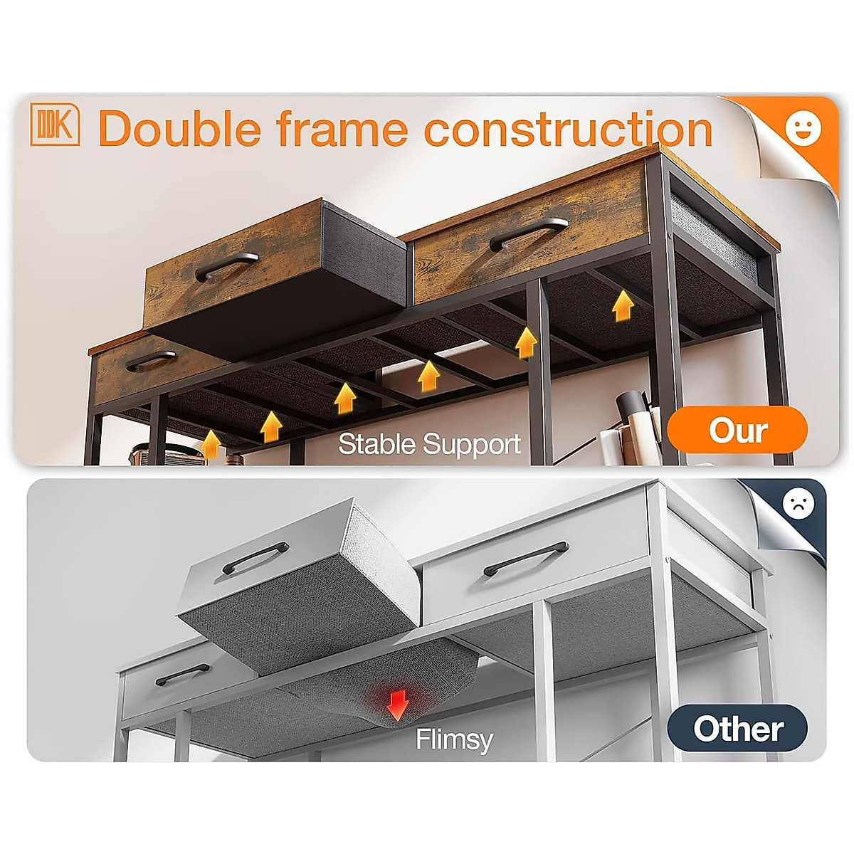 ODK Office Small Computer Desk: Home Table with Fabric Drawers & Storage Shelves, Modern Writing Desk, Vintage, 48"x16"