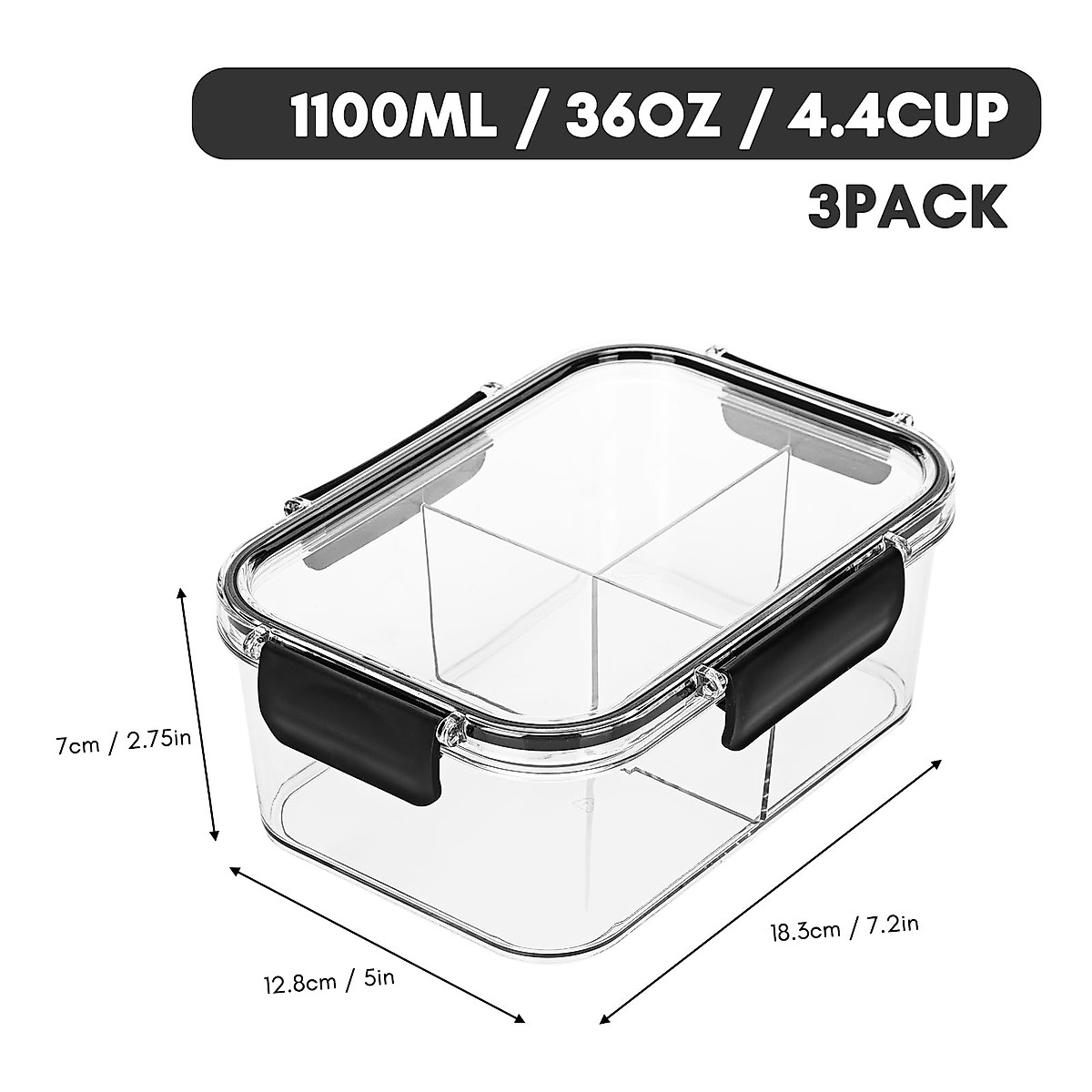 Moretoes 3pcs 36oz Meal Prep Containers Reusable, Airtight Food Storage Containers with Lids, 3 Compartment Plastic Stackable Storage for Freezer Lunch(3 Containers, 3 Lids, BPA-Free)