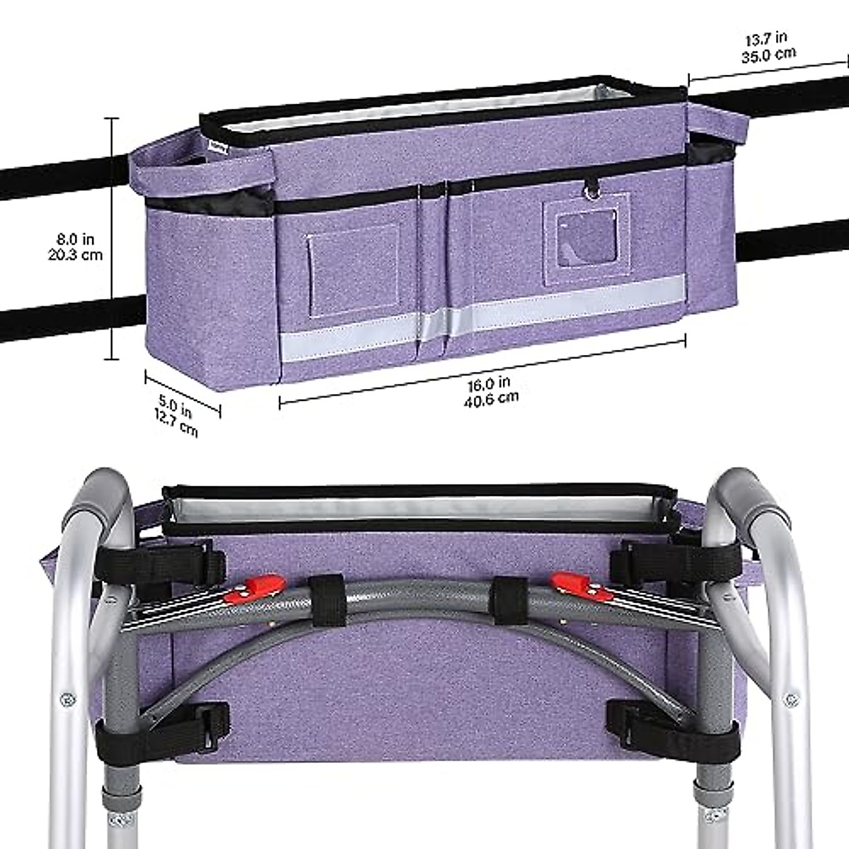 Walker Basket Walker Bag with Cup Holder,Baskets Bag for Walkers for Seniors with Pockets,Walker Pouch Walker Accessories for Folding Walker,Rollator Walkers (Purple)