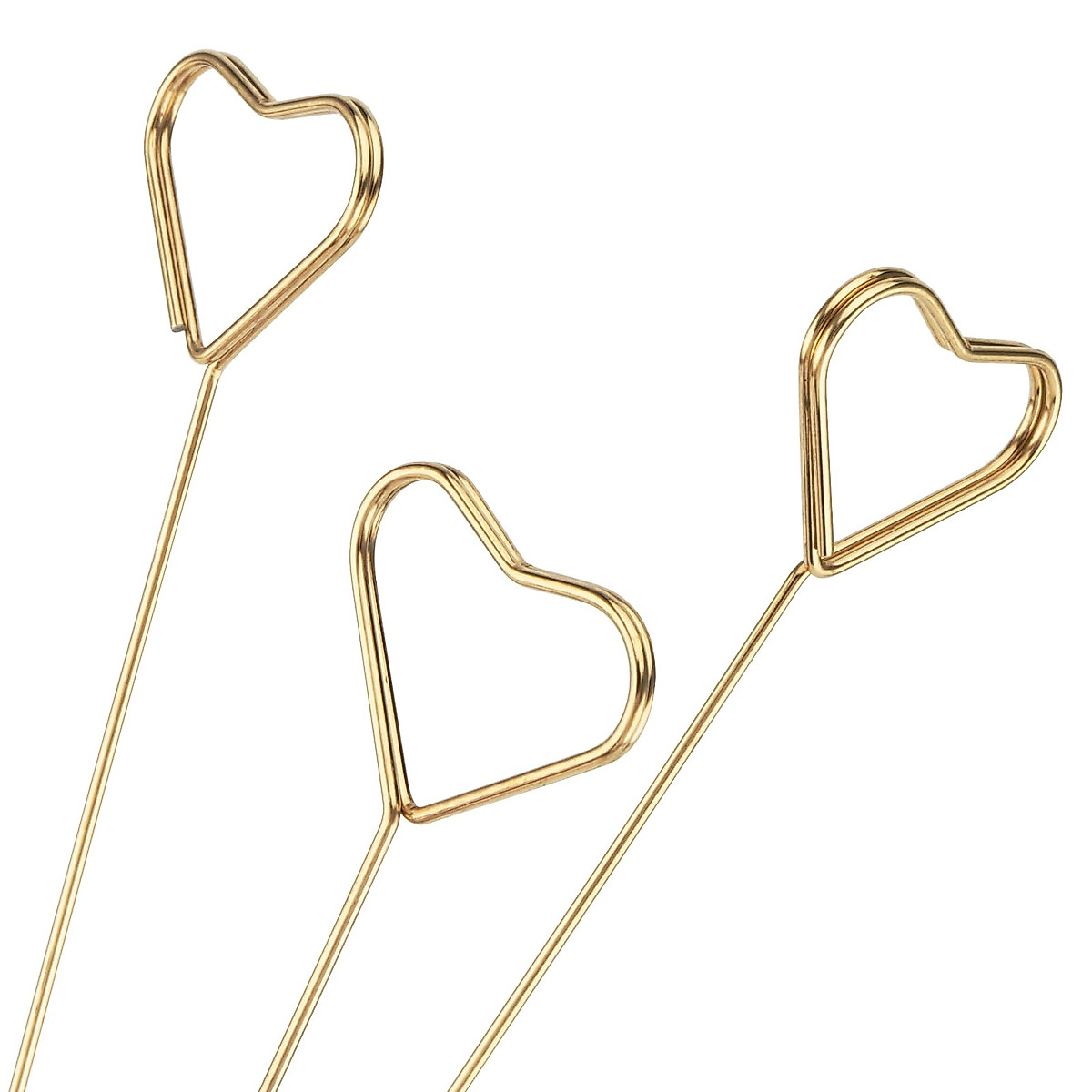 JEUIHAU 100 PCS 13.4 Inch Metal Floral Place Card Holder Picks, Metal Wire Floral Place Card Holder, Wire Heart Card Holder Heart Wire Photo Holder for Wedding, Birthday, Party