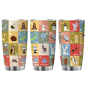 Animals Tumbler With Flip Lid Stainless Steel Coffee Cups Insulated Travel Tumbler for Hot and Cold Drinks Travel Mug for Hiking Camping Office Coffee Cups Animals 20oz
