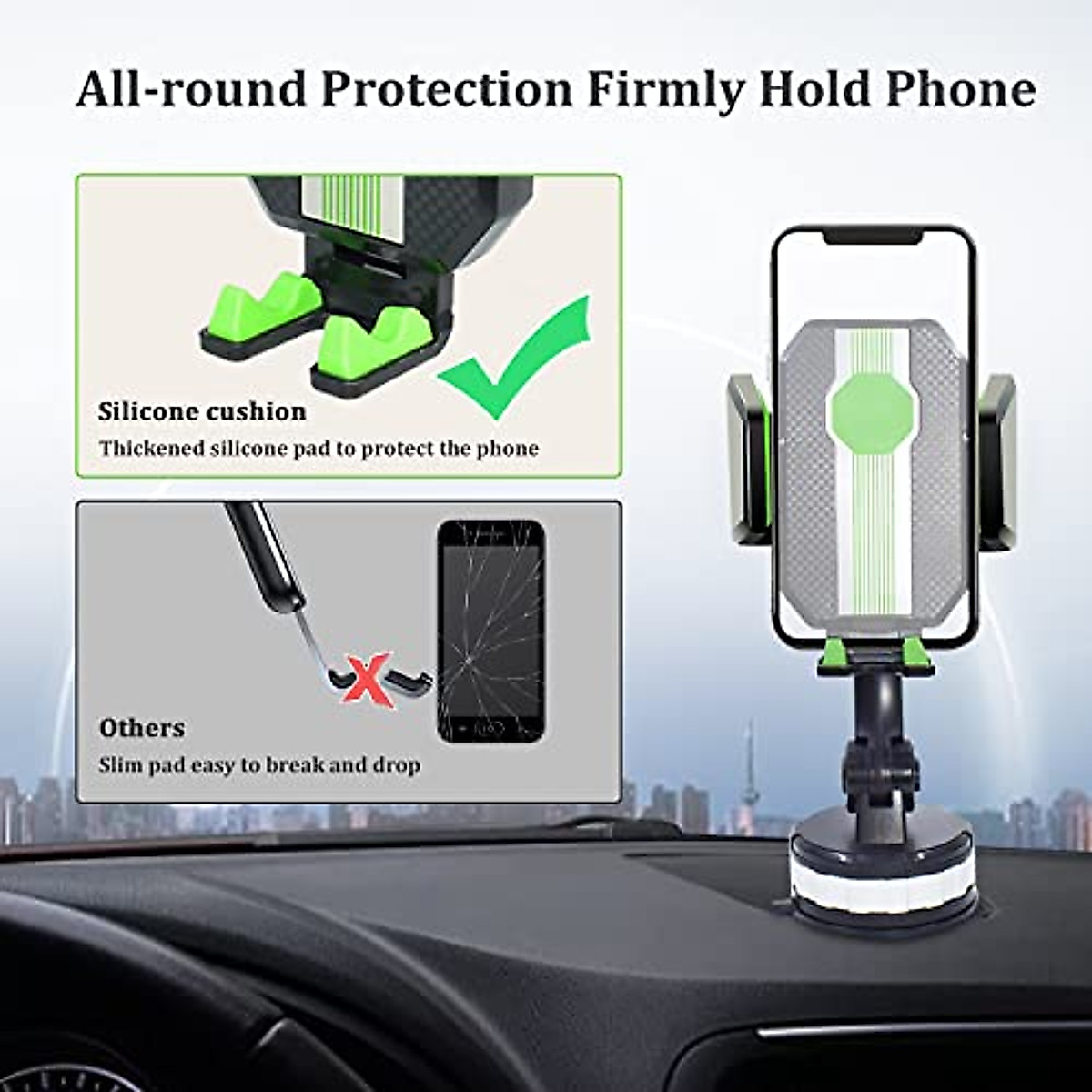 Car Phone Holder Mount, Suction Cup Phone Stand Strong Suction Phone Car Mount Universal Car Phone Holder for Truck Mountable on Dashboard Compatible with iPhone 14 13 12 Pro Max Samsung All Phones