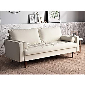 US Pride Furniture NS5454-S Caladeron Mid-Century Modern Sofa in Faux Leather, PVC White